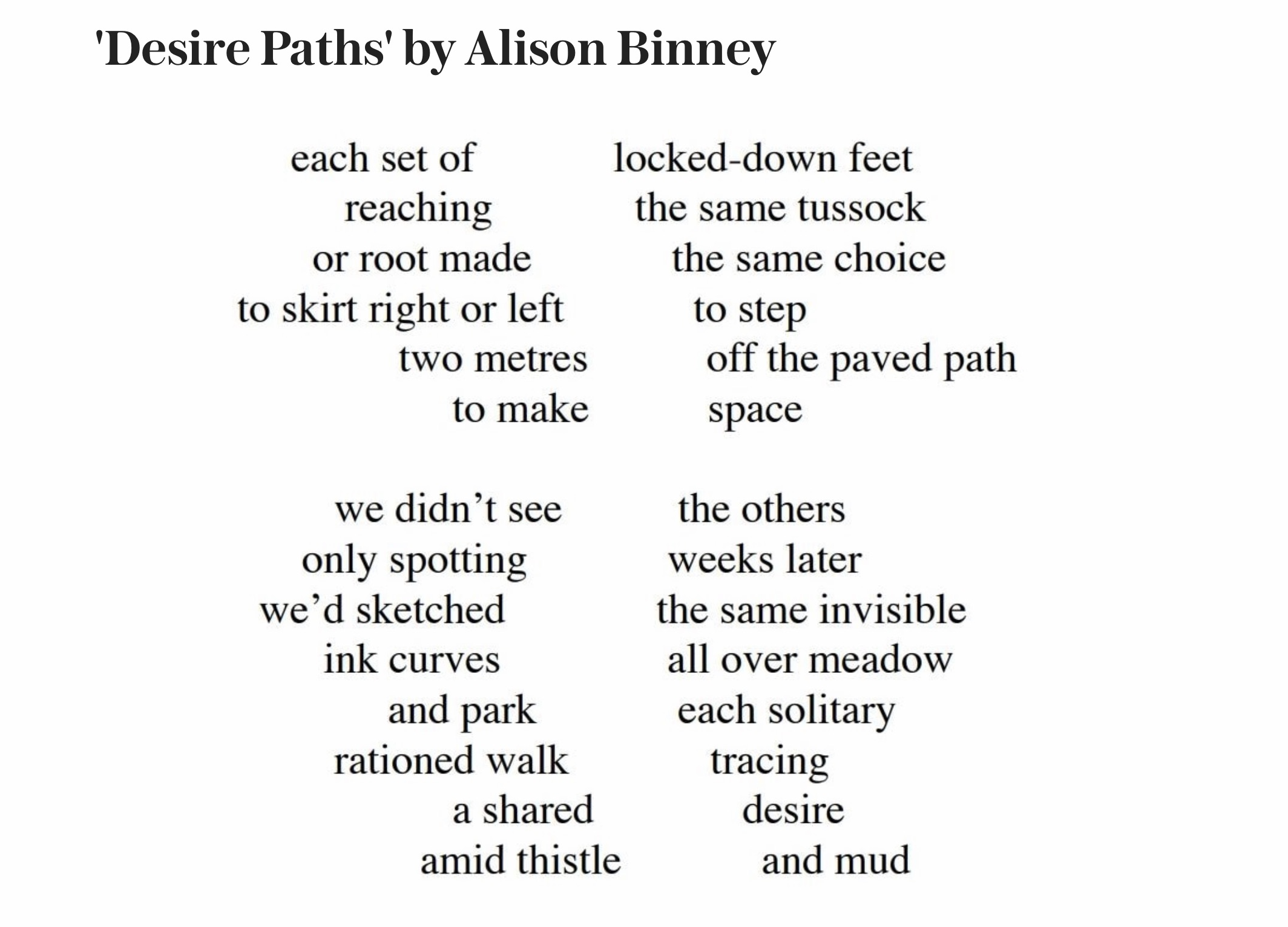 Desire lines* – Alison Binney